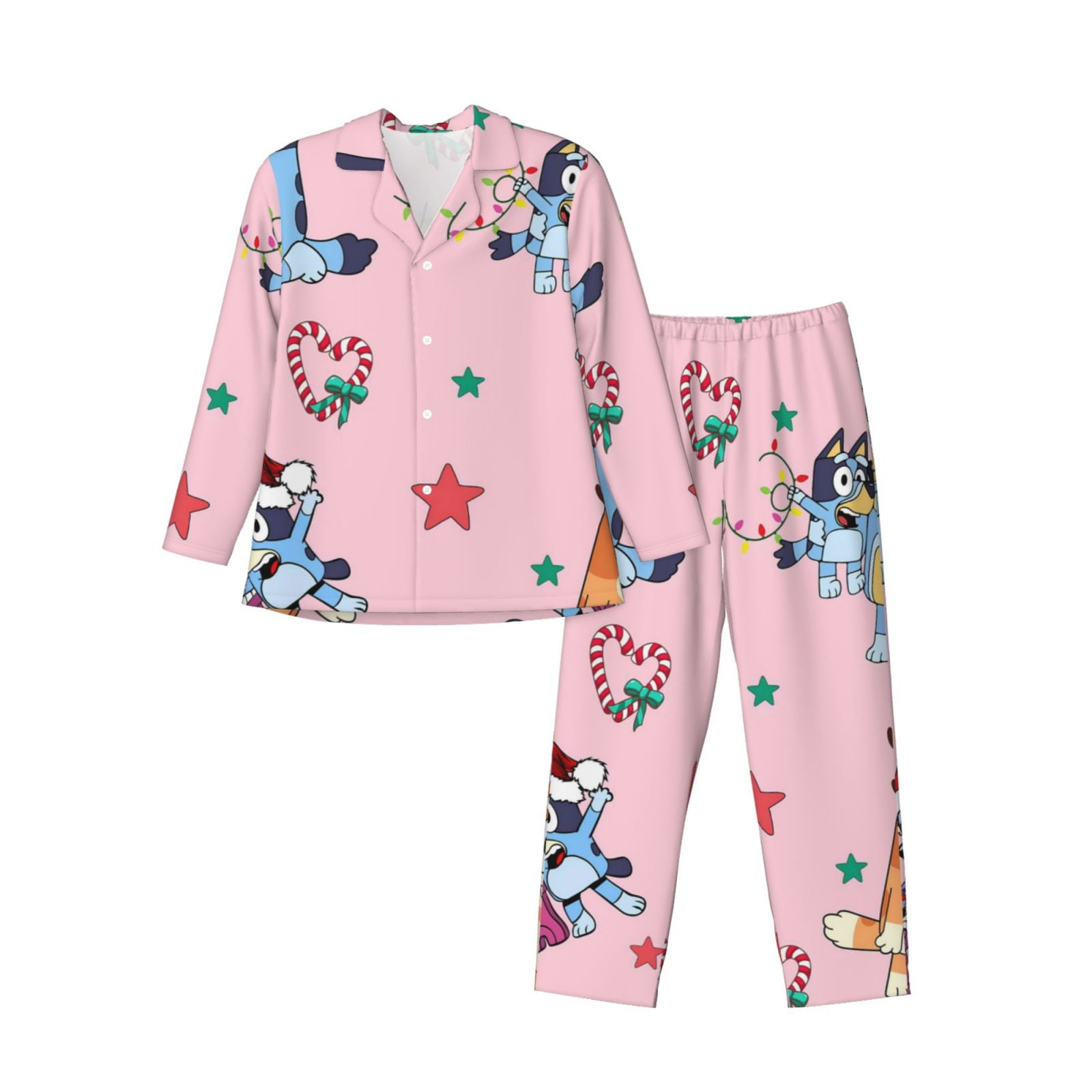 Bogiau Bluey Print Pajamas Set Long Sleeve Sleepwear Mens Button Down ...