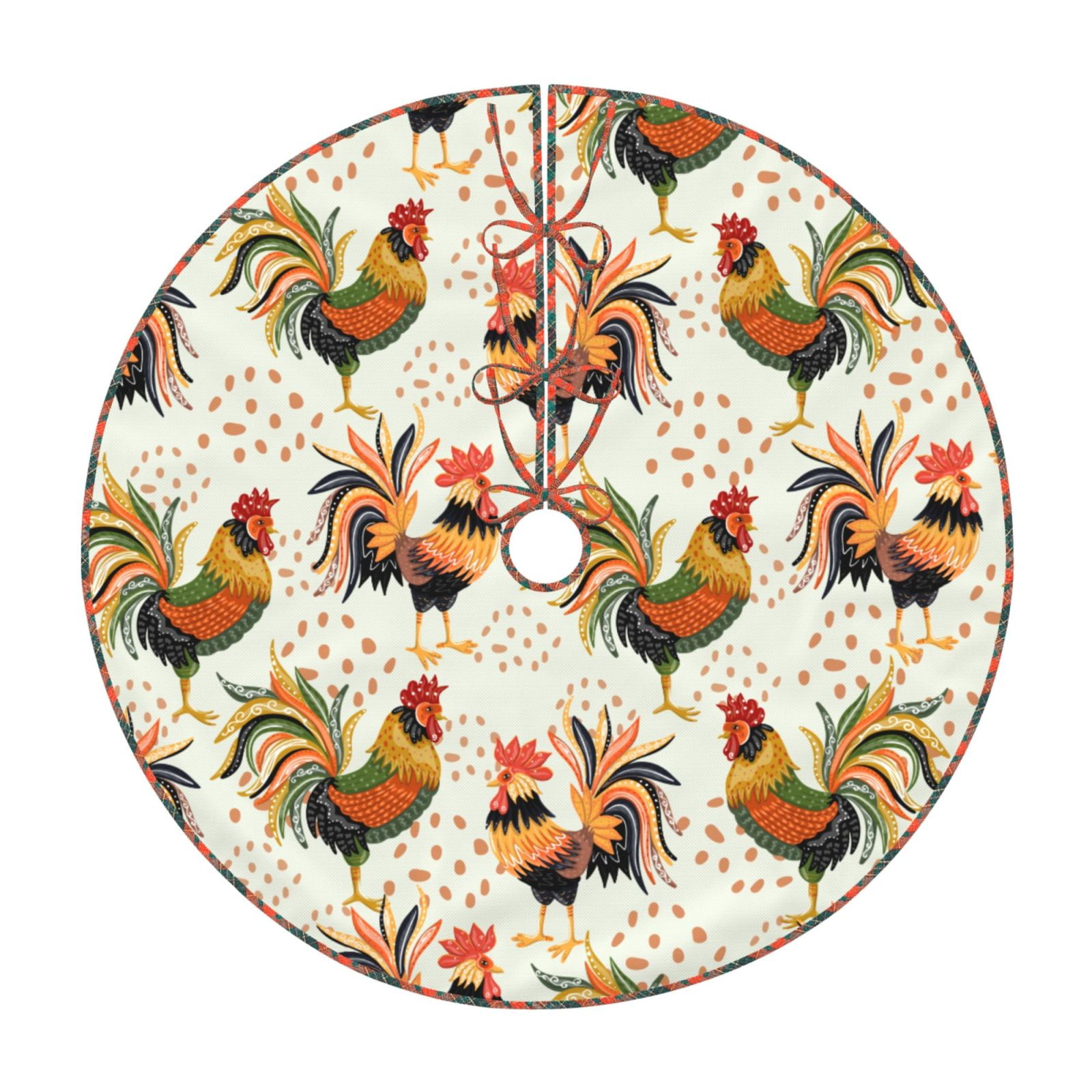 Bogiau Colorful Roosters Pattern Christmas Tree Skirt with Ties ...