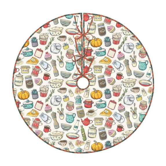 Bogiau Cooking Utensils Pattern Christmas Tree Skirt with Ties ...