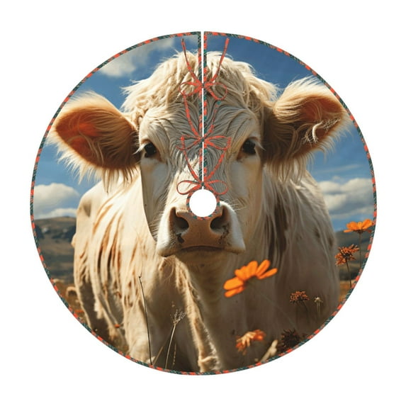 Bogiau Daisy Meadow Cow Pattern Christmas Tree Skirt with Ties ...