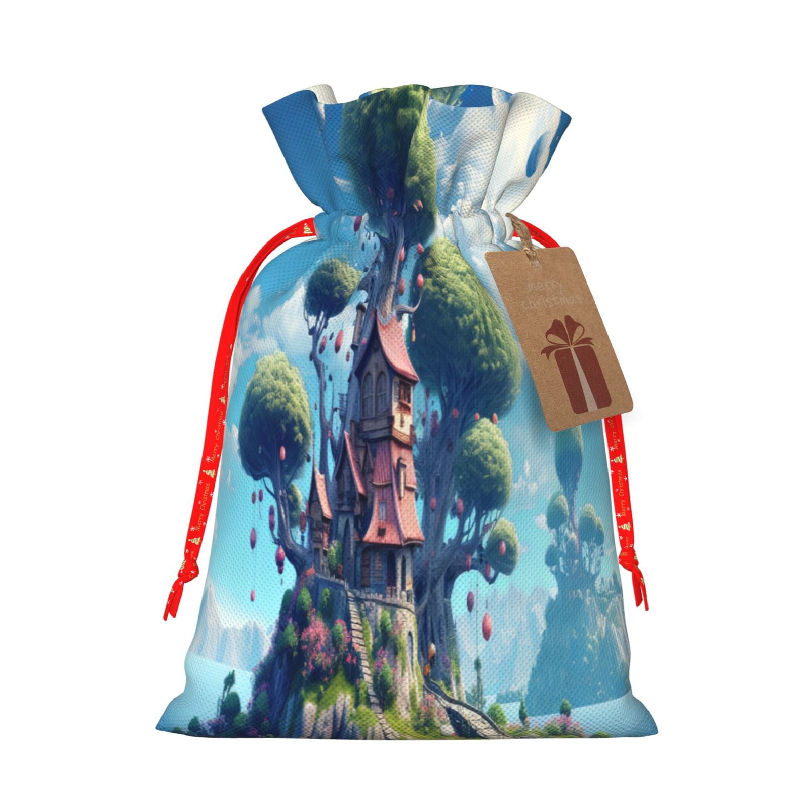Bogiau Fantasy Treehouse Planet Scene Pattern Christmas Gift Bags ,Party Gift Bag, Christmas ...