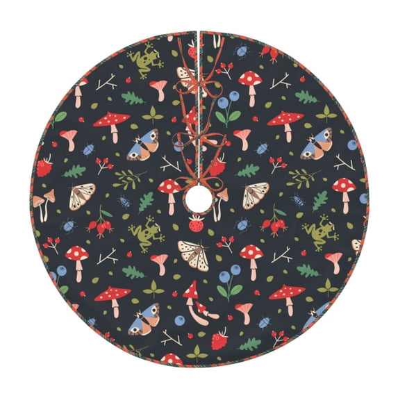 Bogiau Forest Flora and Insects Pattern Christmas Tree Skirt with Ties ...