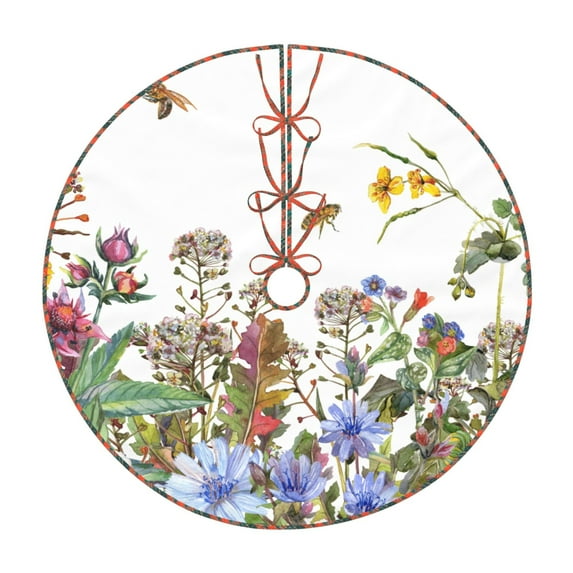 Bogiau Herbs and Wildflowers Pattern Christmas Tree Skirt with Ties ...