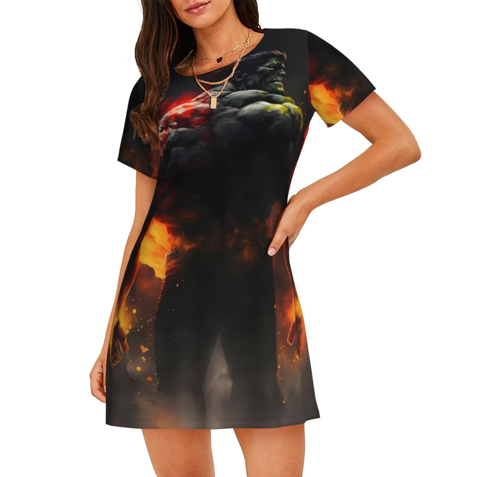 Bogiau Hulk Pattern Women’s Nightdress – Casual Sleep Shirt, Soft ...
