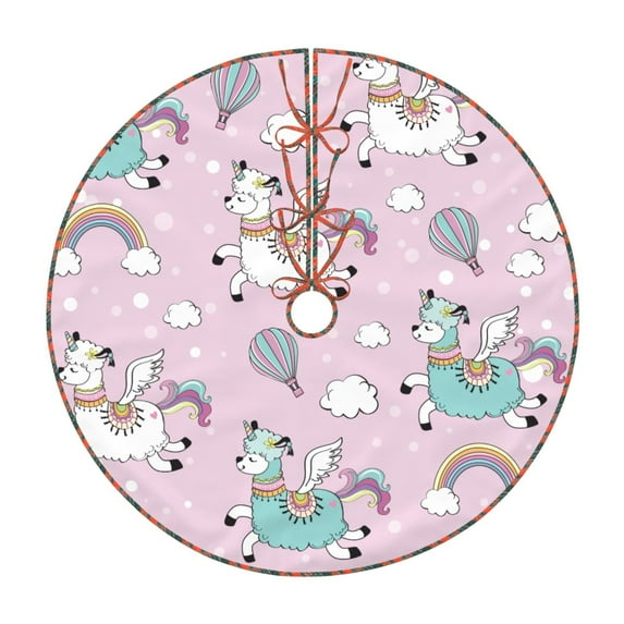 Bogiau Llama Unicorn and Rainbow Pattern Christmas Tree Skirt with Ties ...
