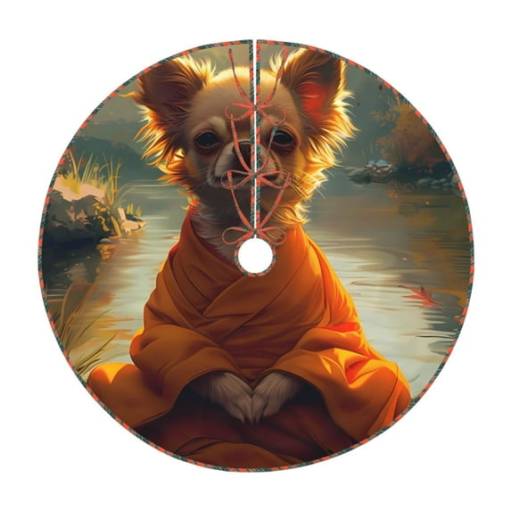 Bogiau Maple Leaf Meditating Chihuahua Pattern Christmas Tree Skirt ...