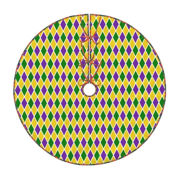 Bogiau Mardi Gras Purple Yellow Plaid Pattern Christmas Tree Skirt with ...