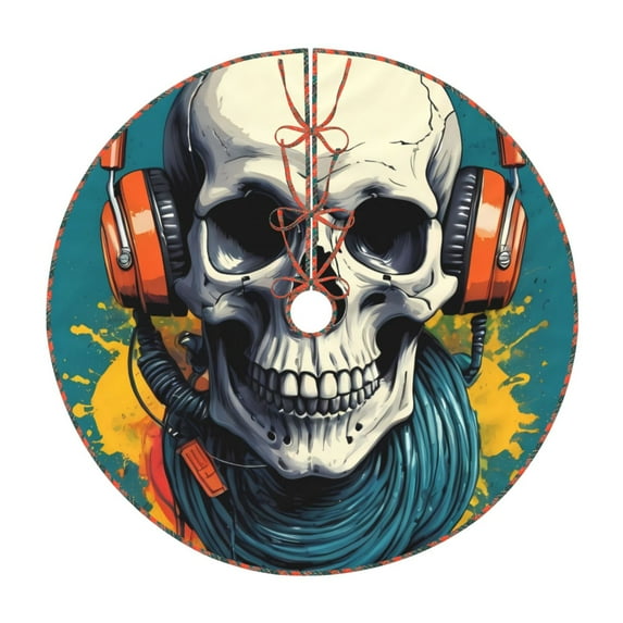 Bogiau Modern Hip-Hop Skull Pattern Christmas Tree Skirt with Ties ...