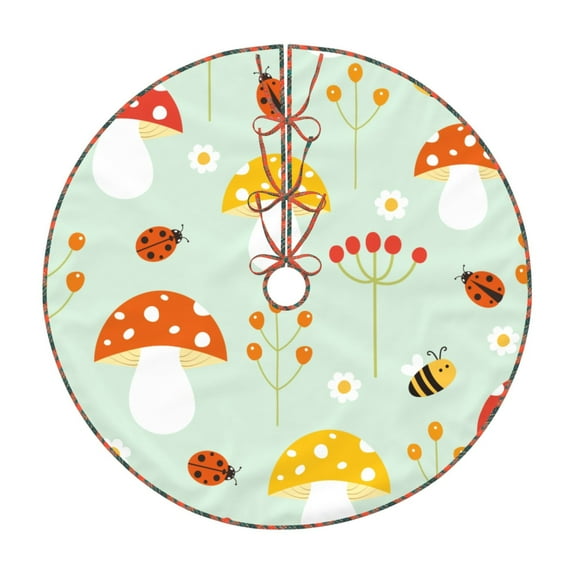 Bogiau Mushroom Bee Pattern Christmas Tree Skirt with Ties , Christmas ...