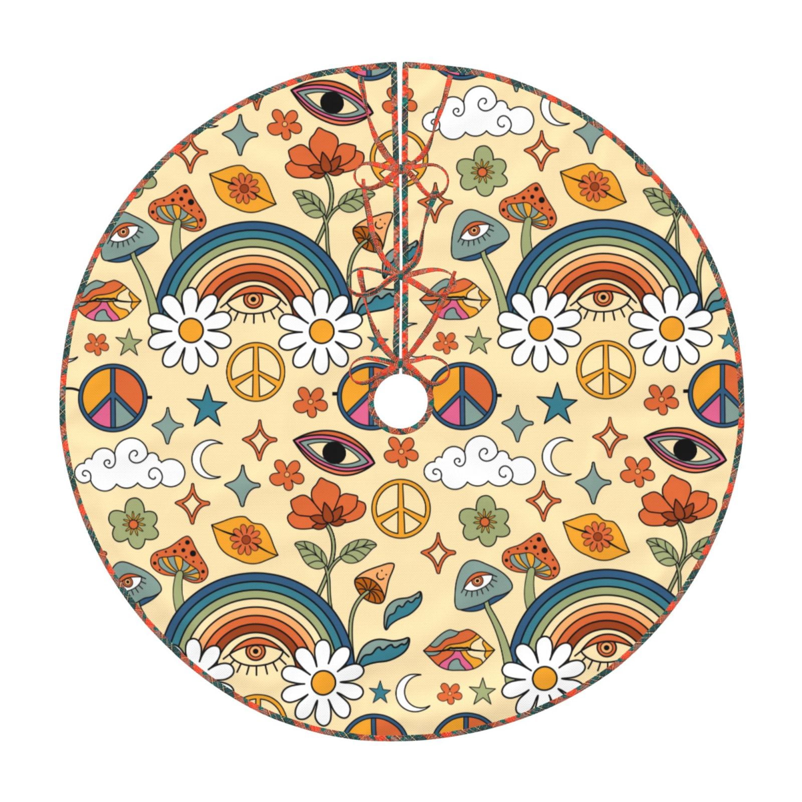 Bogiau Mushrooms And Rainbows Peace Pattern Christmas Tree Skirt with ...