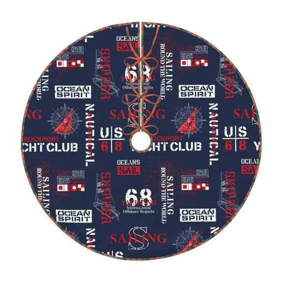 Bogiau Nautical Style Sailboat Pattern Christmas Tree Skirt with Ties ...