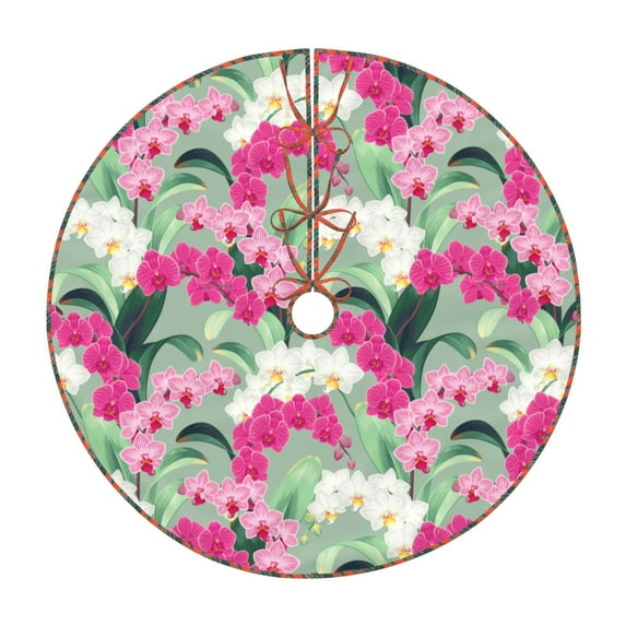 Bogiau Orchids Flowers Pattern Christmas Tree Skirt with Ties ...