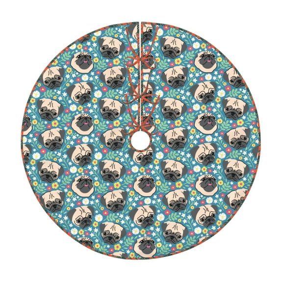Bogiau PUG HEAD And Flower Pattern Christmas Tree Skirt with Ties ...