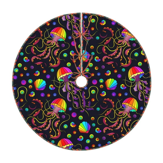 Bogiau Rainbow Jellyfishes Pattern Christmas Tree Skirt with Ties , Christmas Tree Decorations ...
