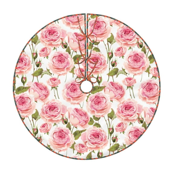 Bogiau Rose Flowers Pattern Christmas Tree Skirt with Ties , Christmas ...