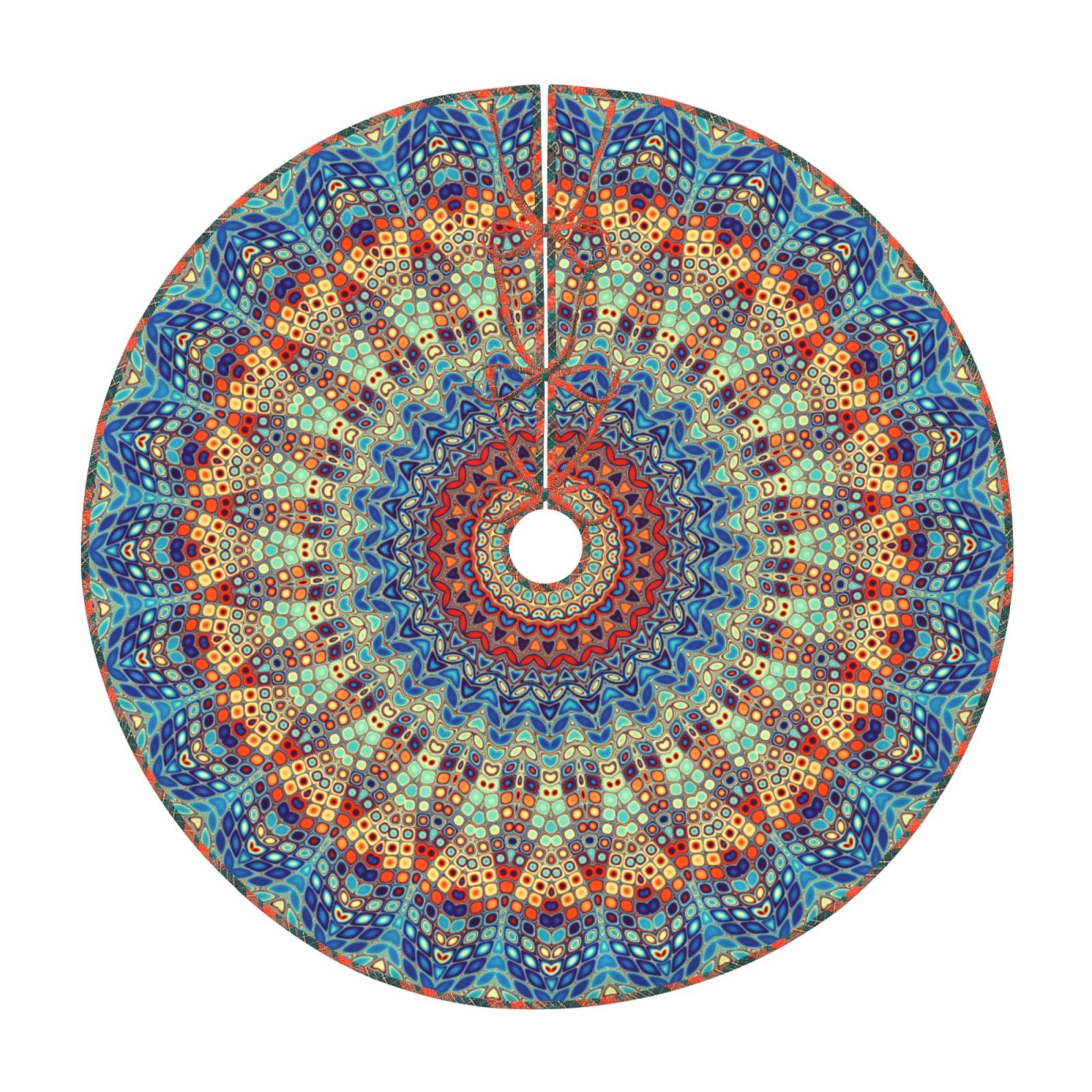 Bogiau Round Mandala Pattern Christmas Tree Skirt with Ties , Christmas ...