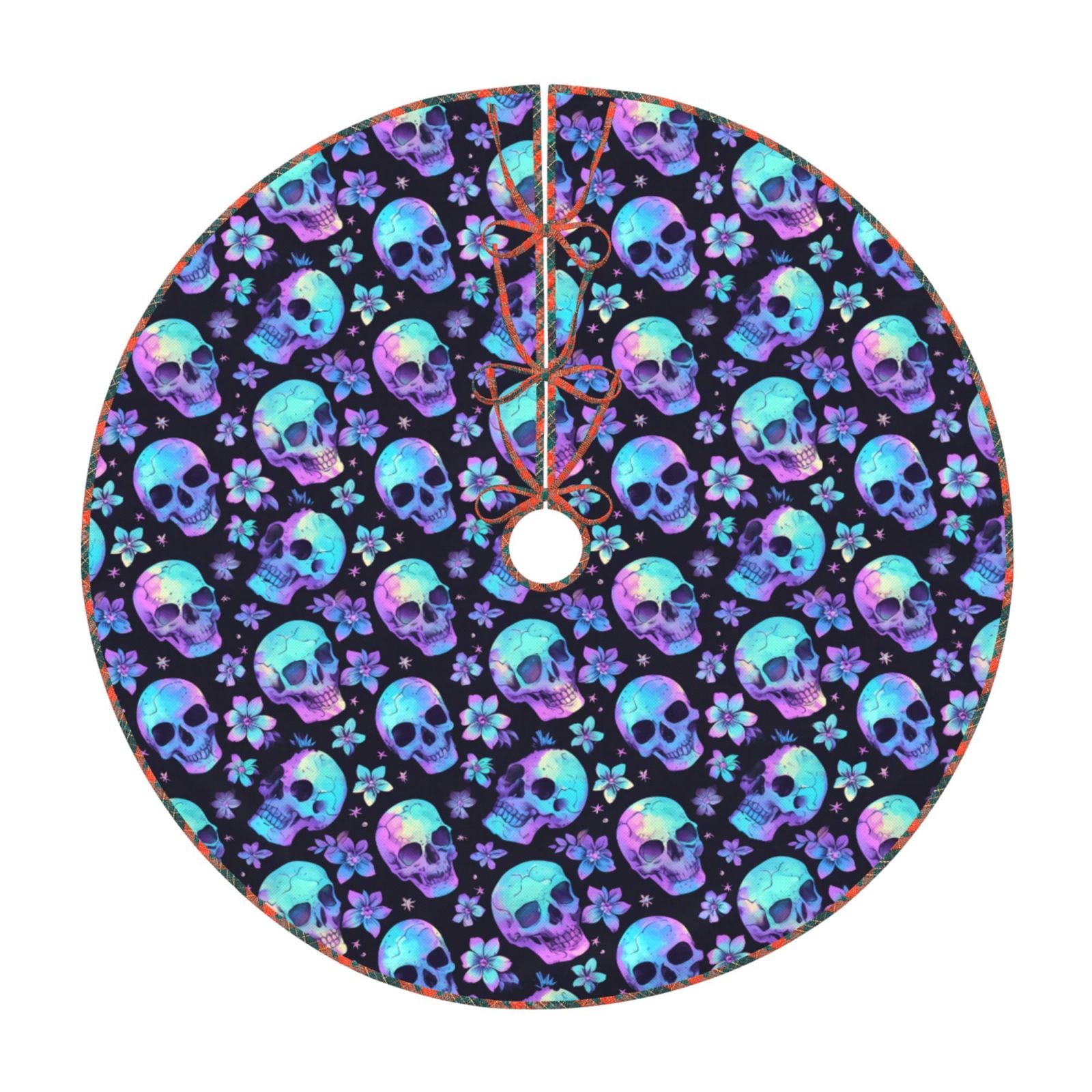 Bogiau Skull flower tie dye Pattern Christmas Tree Skirt with Ties ...
