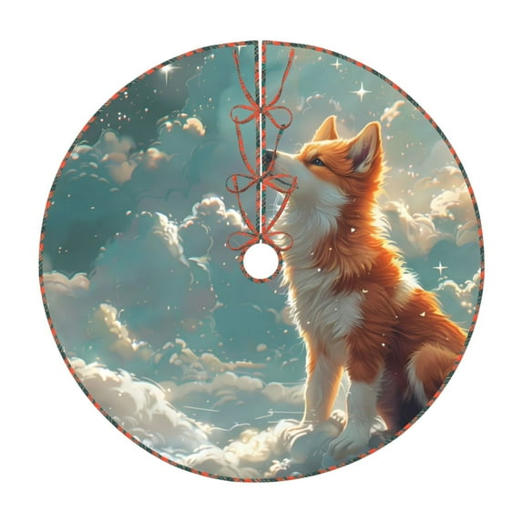 Bogiau Starry Sky Cloud Fox Pattern Christmas Tree Skirt with Ties ...