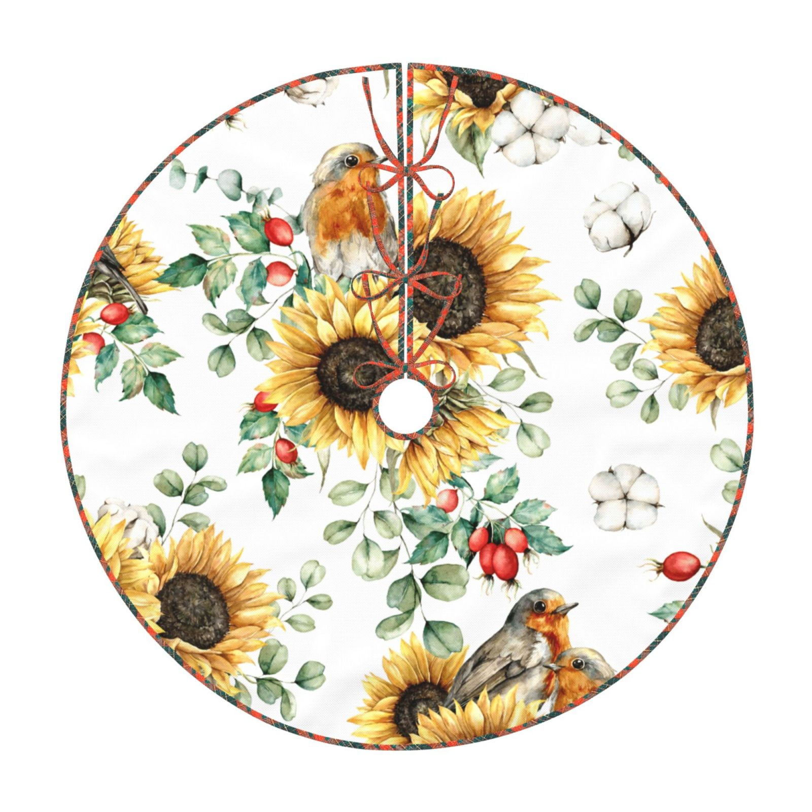 Bogiau Sunflowers Leaves And Birds Pattern Christmas Tree Skirt with Ties , Christmas Tree ...