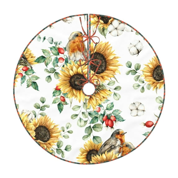 Bogiau Sunflowers Leaves And Birds Pattern Christmas Tree Skirt with ...