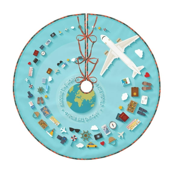 Bogiau Travelling on Airplane Pattern Christmas Tree Skirt with Ties ...