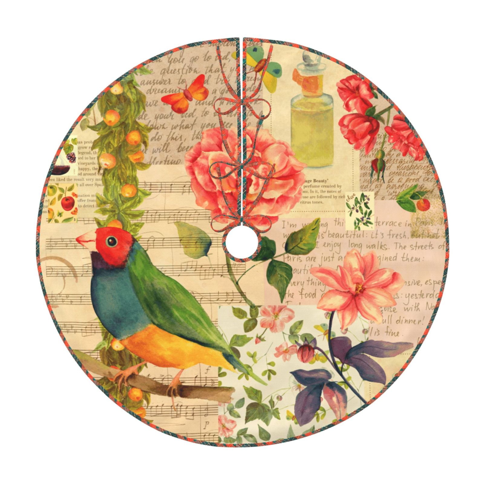 Bogiau Vintage Bird Pattern Christmas Tree Skirt with Ties , Christmas ...