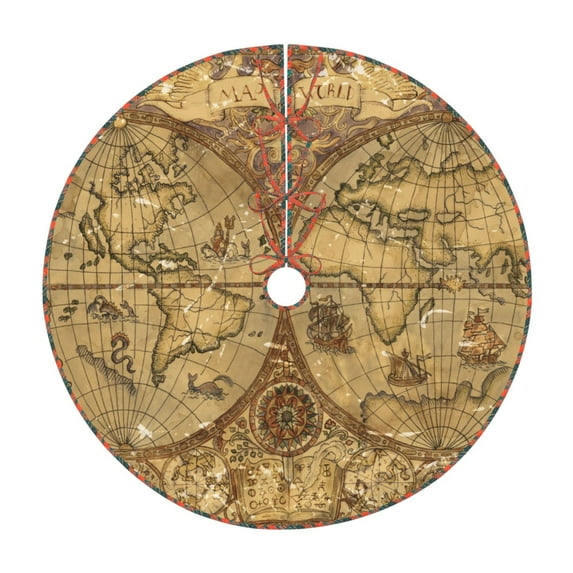 Bogiau World Map1 Pattern Christmas Tree Skirt with Ties , Christmas ...