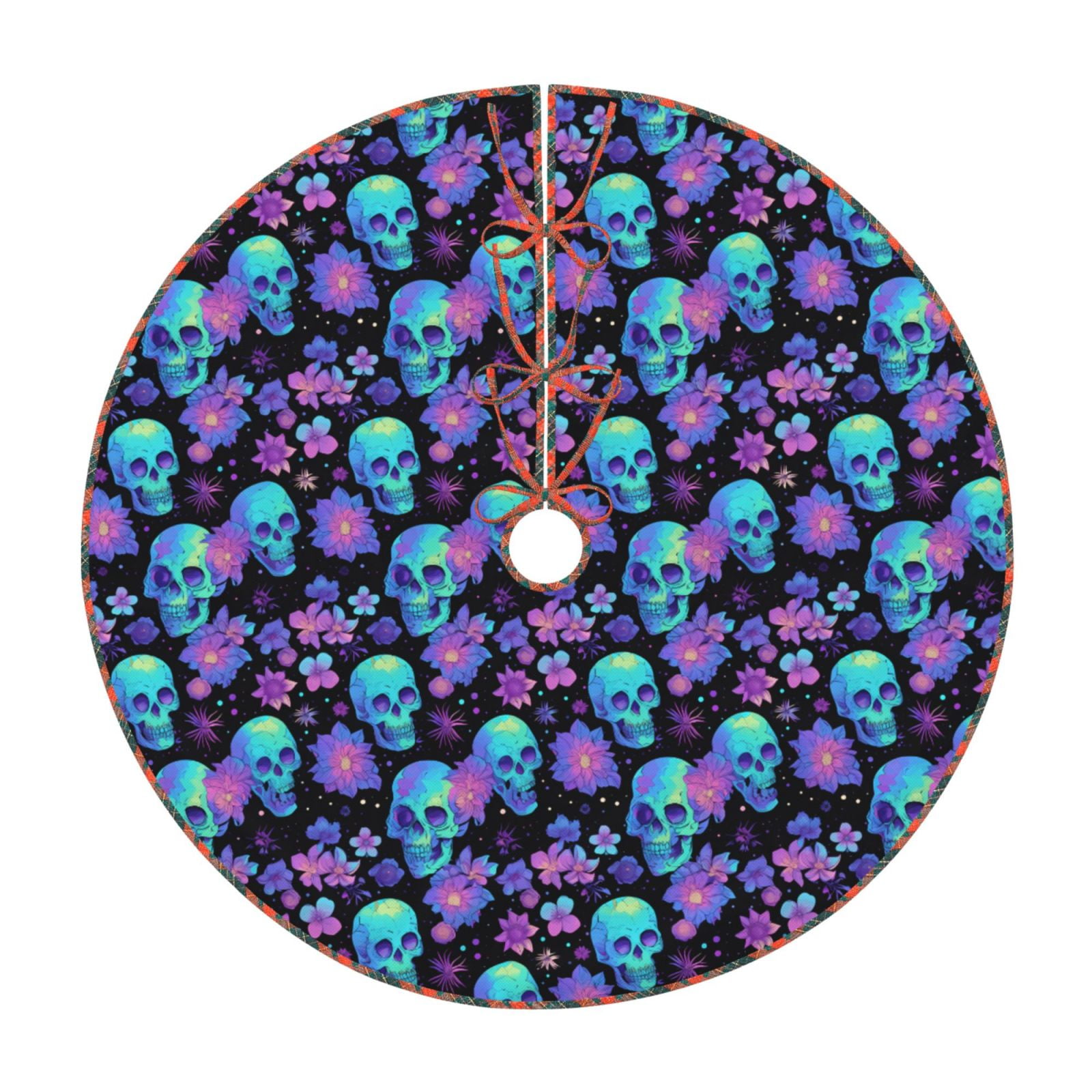 Bogiau purple flower blue Skull Pattern Christmas Tree Skirt with Ties ...