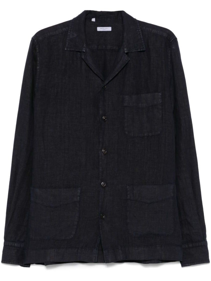 Boglioli Relaxed-Fit Navy Blue Overshirt With Camp Collar (Men's ...