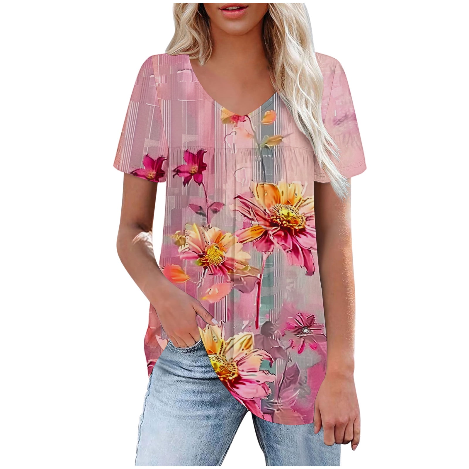 Bogo Floral Print Blouses For Women Crewneck Womens Summer Tops Trendy ...