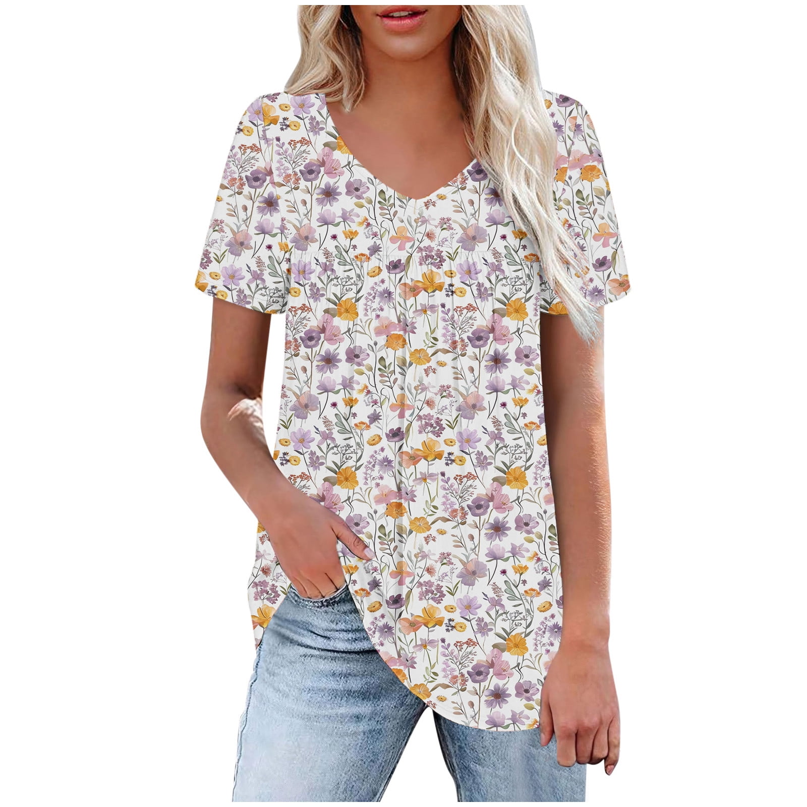 Bogo Womens Plus Size Floral Print Blouses Flowy Spring Blouses For ...
