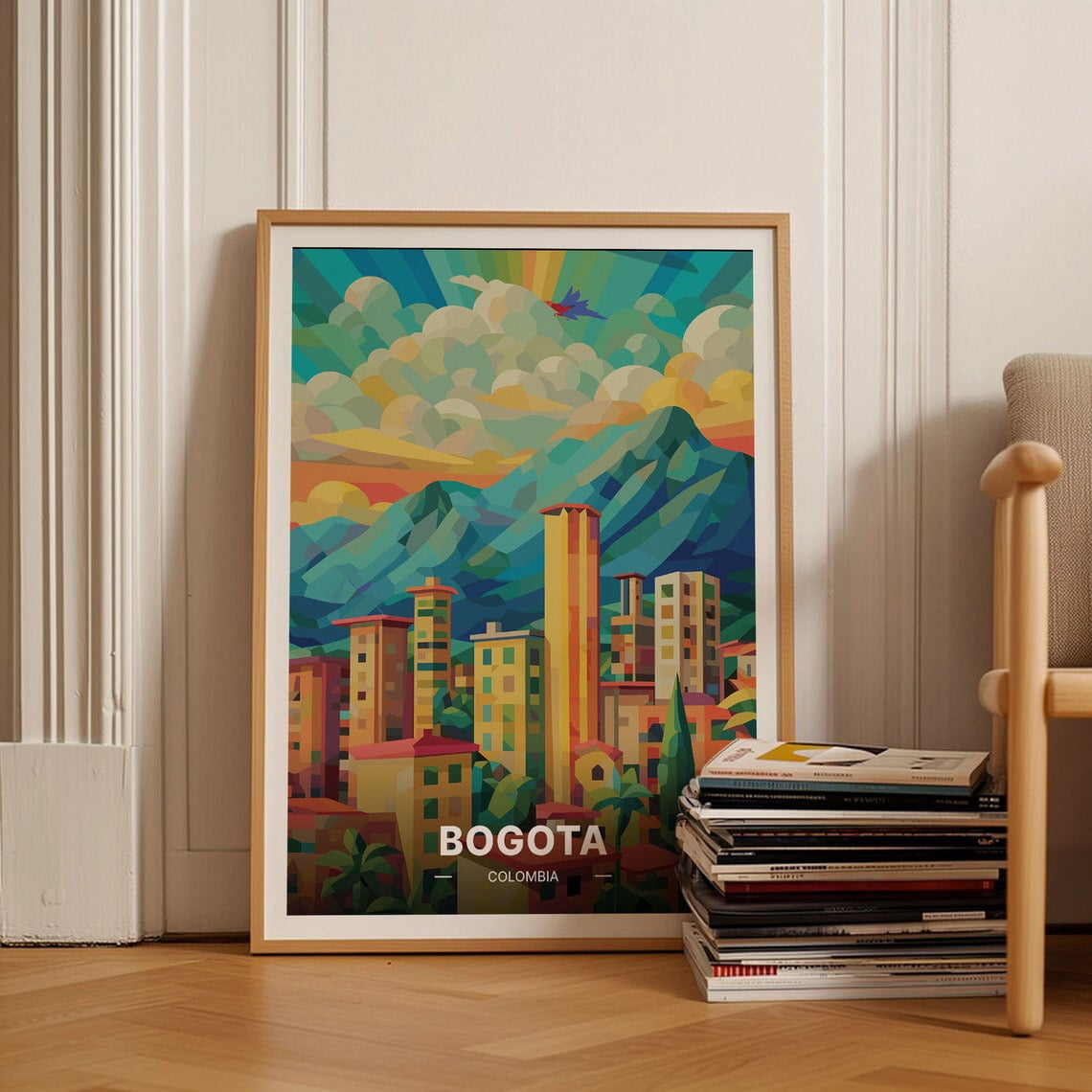 Bogota Colombia Skyline Travel Poster, Mid-Century Modern Wall Art ...