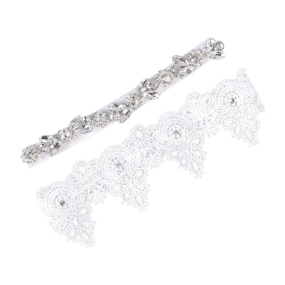 Bogrsely 2Pieces White Wedding Garters with Lace Rhinestones Design ...