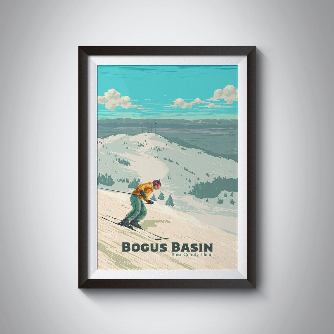 Bogus Basin Idaho Ski Resort Travel Poster Snowboarding Vintage Travel ...