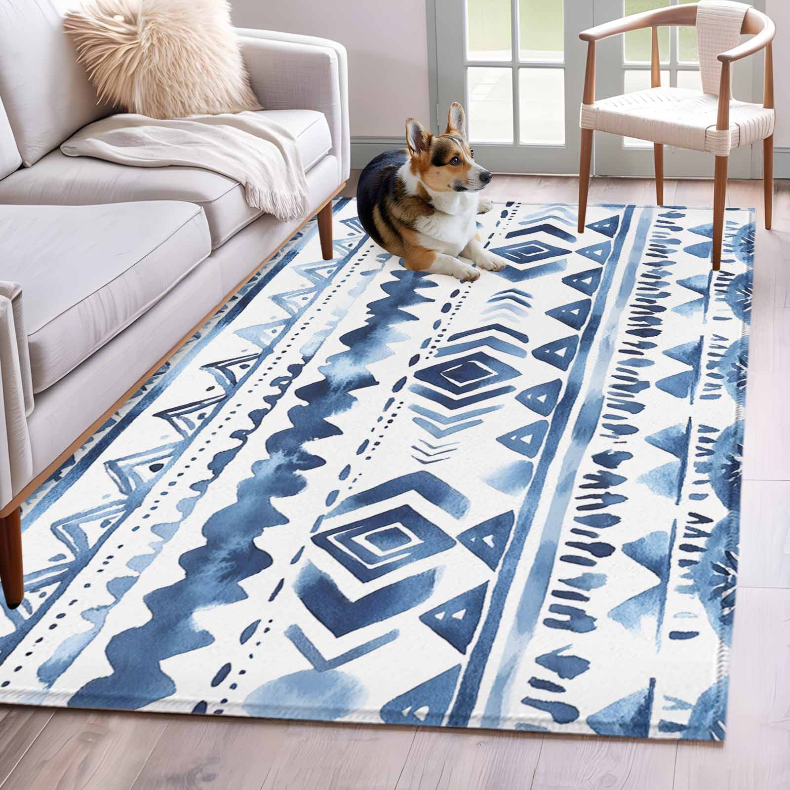 Bohemia 2.7x5 Rug for Office Desk Chair Area Small Bedroom, Blue ...