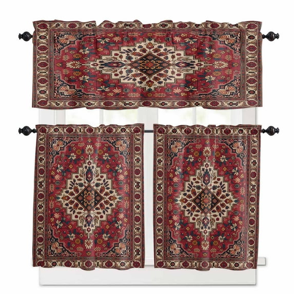 Bohemia Abstract Plant Kitchen Curtains Valance and Tier Set Vintage ...