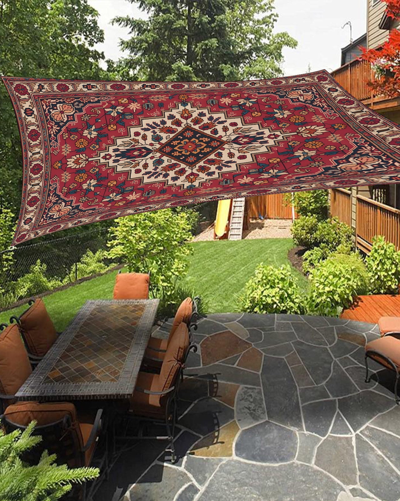 Bohemia Abstract Plant Sun Shade Sail 12'X16' Vintage Red Black Retro ...