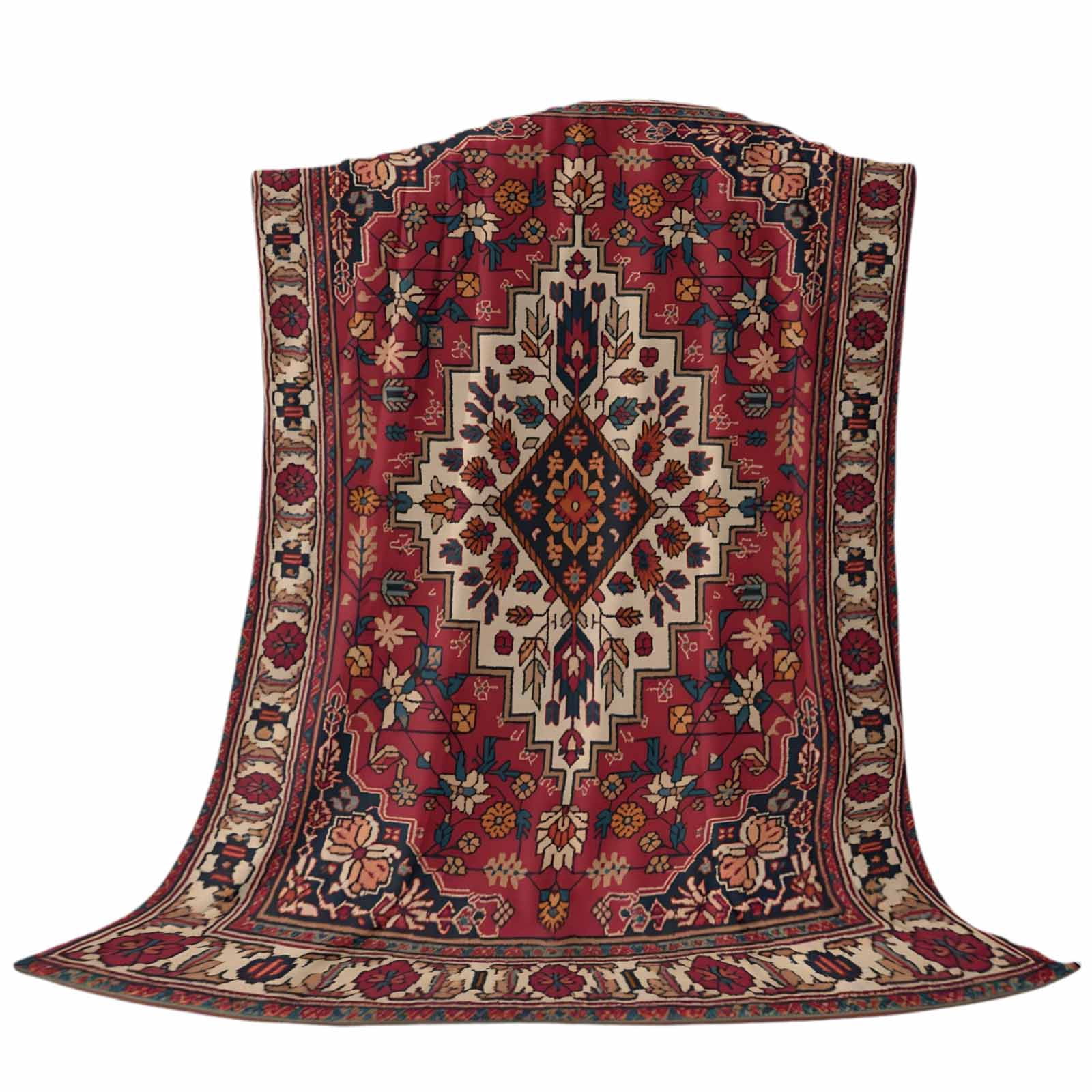 Bohemia Abstract Plant Throw Flannel Blanket Vintage Red Black Retro ...