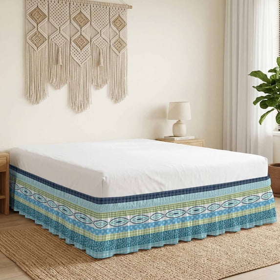 Bohemia Bed Skirt Bed Skirts King Size 18 Inch Drop, Ethnic Teal Green ...