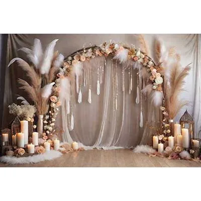 Bohemia Birthday Party Backdrop Photography Living Room Flower Thatch ...