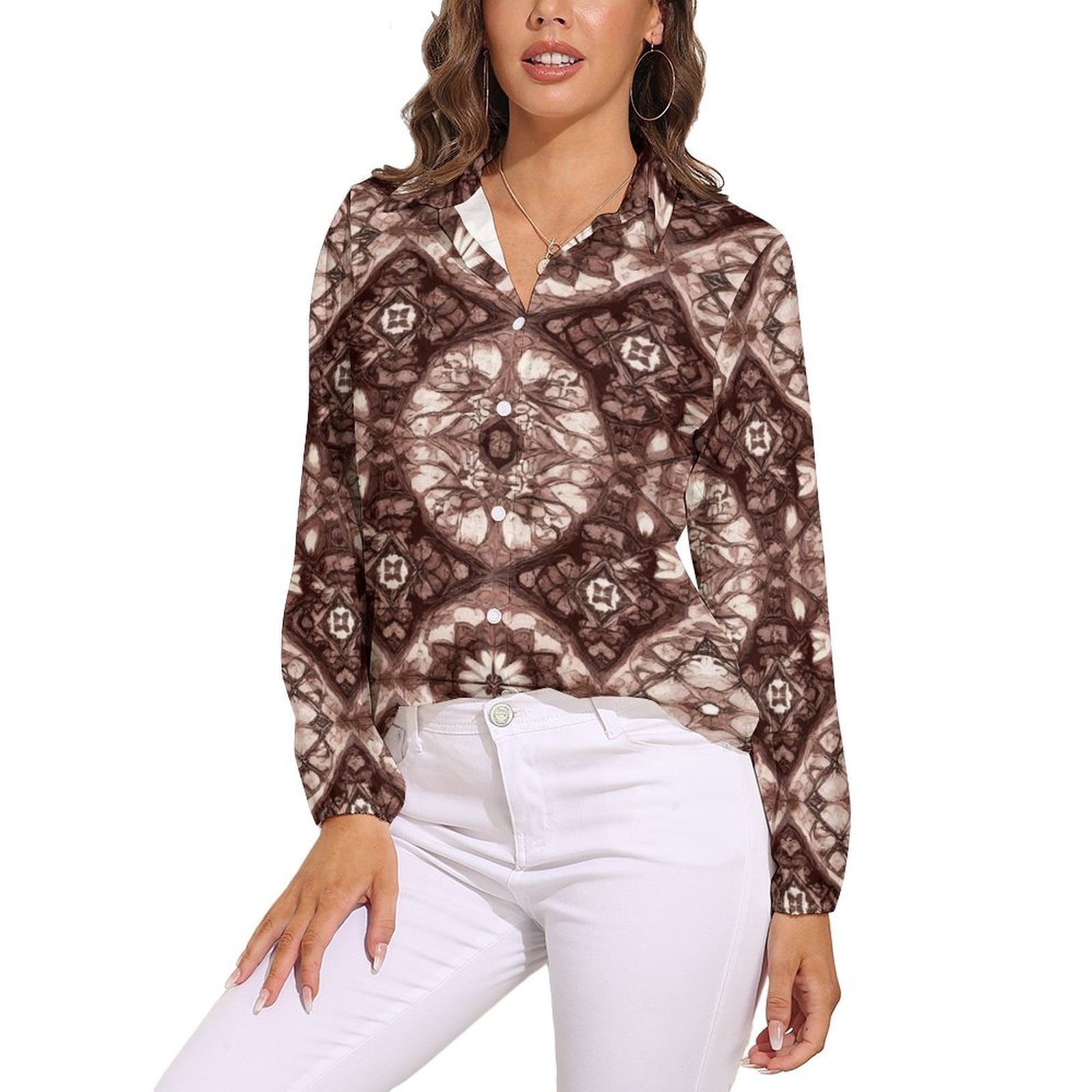 Bohemia Blouse Funky Office Work Blouses Tops Casual Woman Long-Sleeve ...