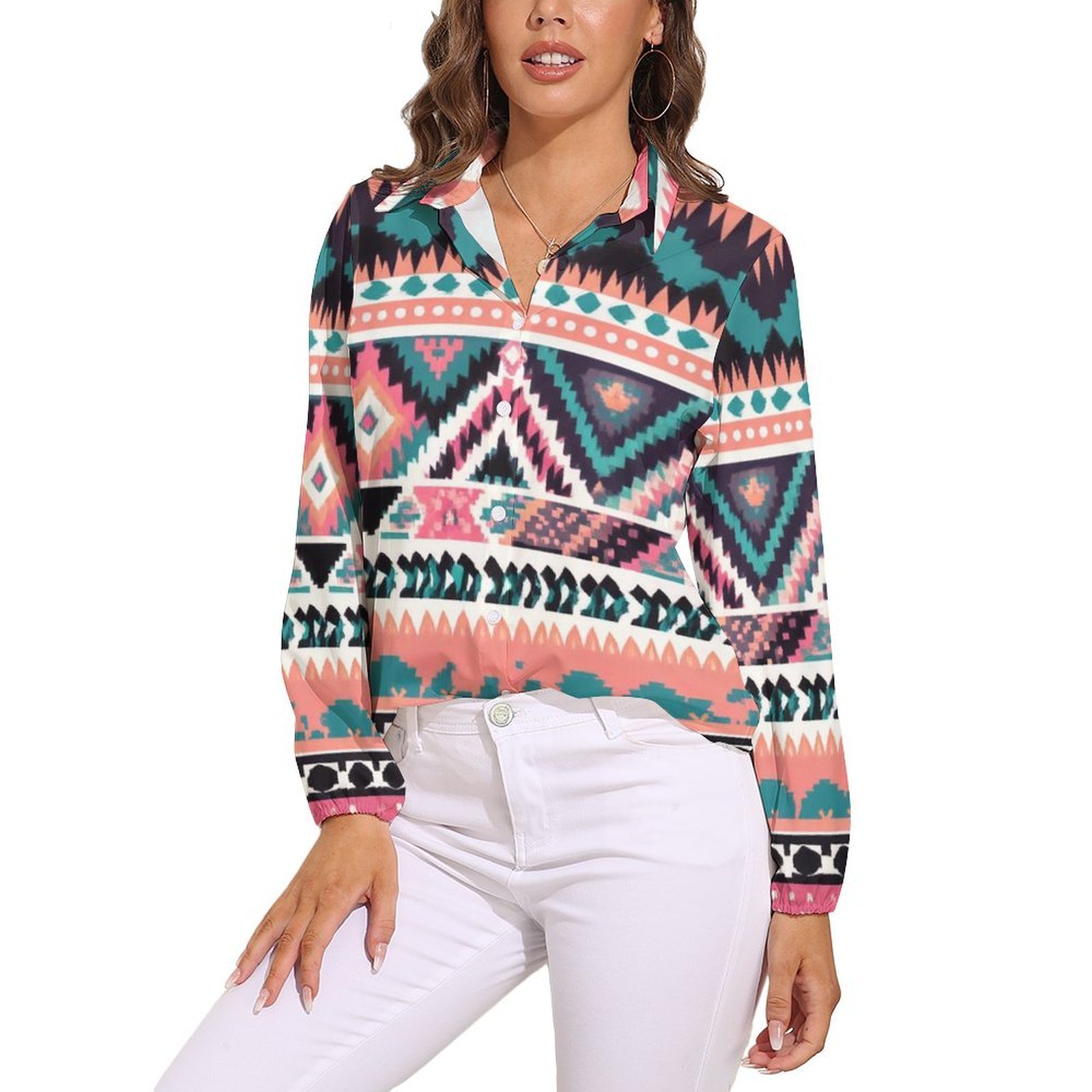 Bohemia Blouse Funky Office Work Blouses Tops Casual Woman Long-Sleeve ...