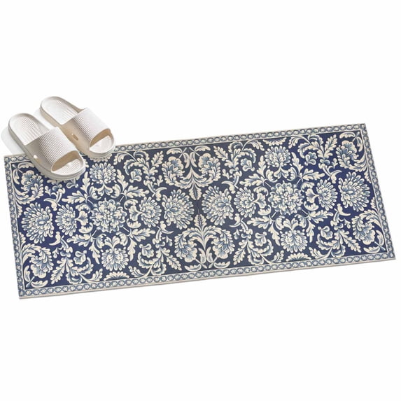 Bohemia Blue Floral Pattern Area Rug, Vintage Ethnic Style Non-Slip ...