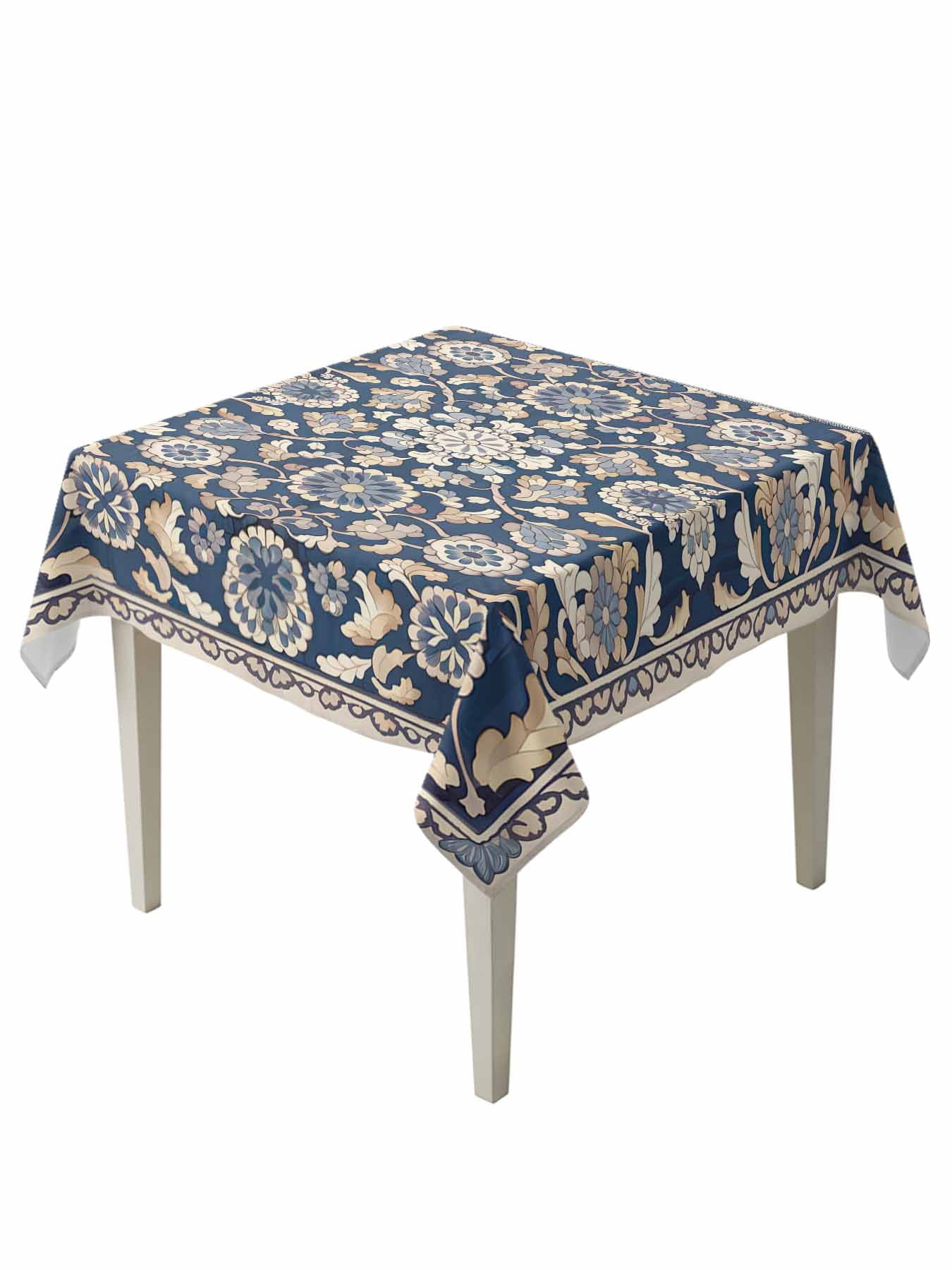 Bohemia Blue Flowers Pattern Table Cloth 60x60 Inch Square, Vintage ...