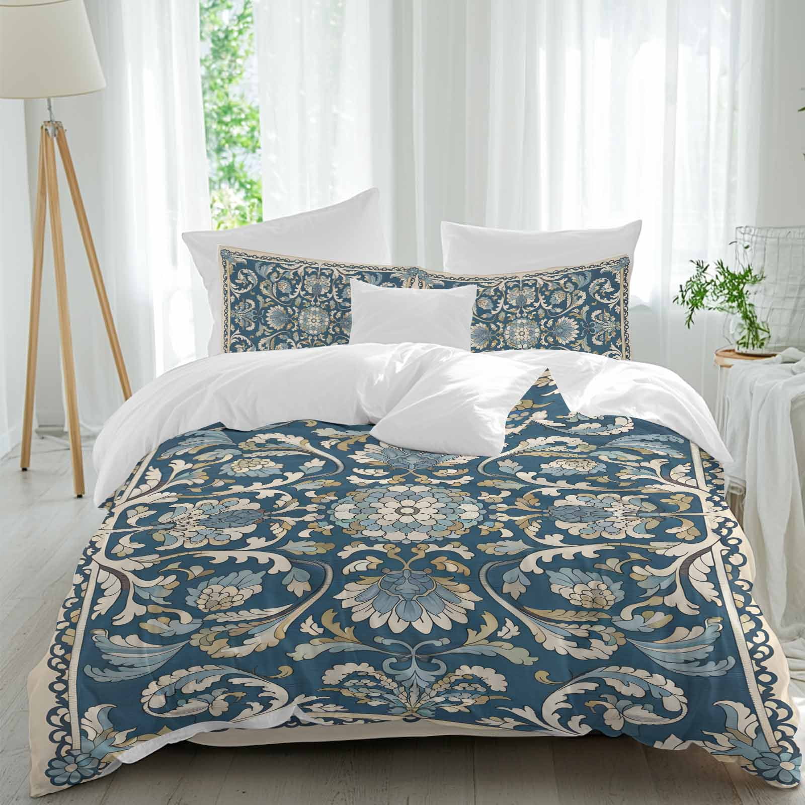 Bohemia Blue Pattern Comforter Set Full Size, Vintage Ethnic Style Soft ...