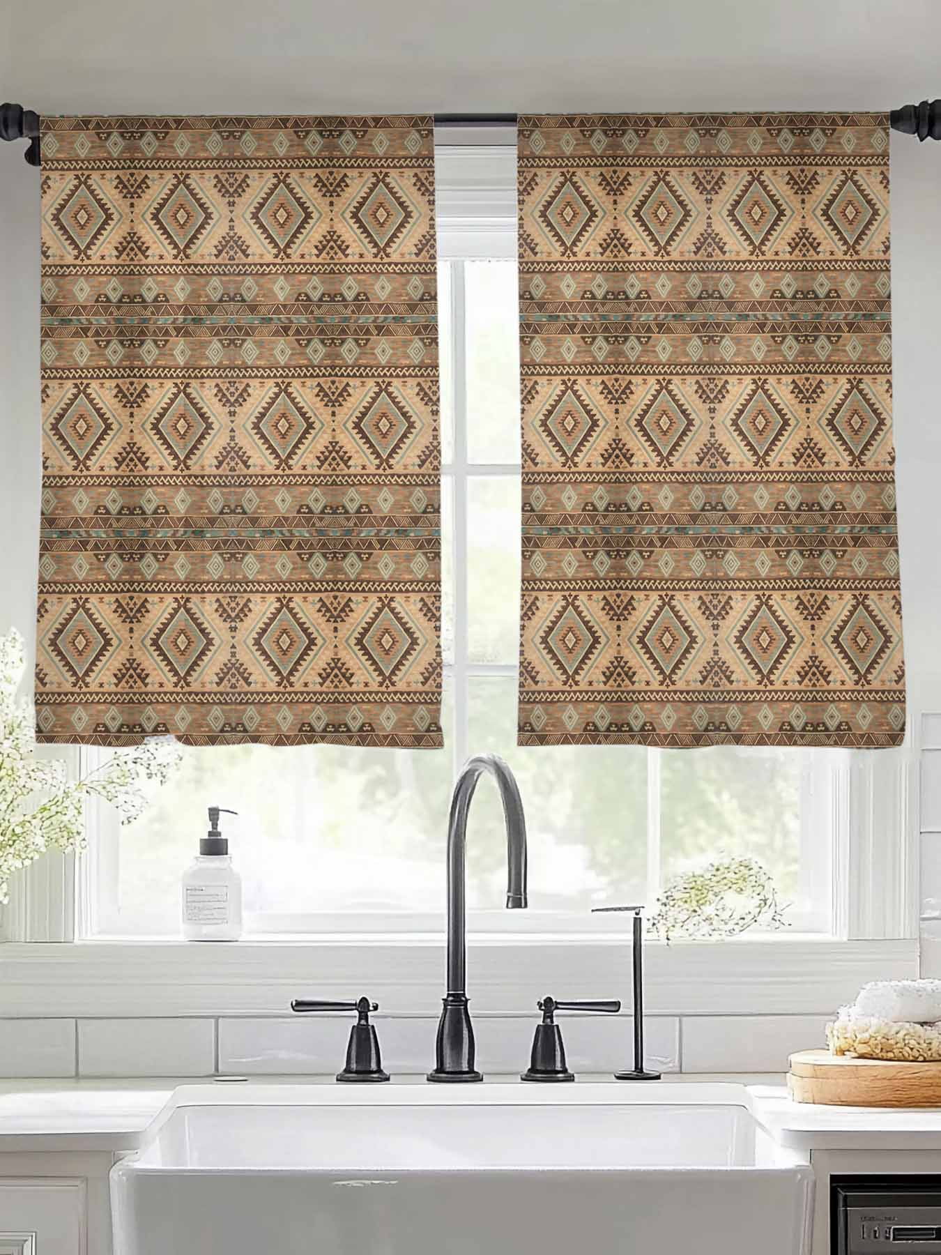 Bohemia Brown Turkish Pattern Sheer Curtains 45 inches Long, Retro ...