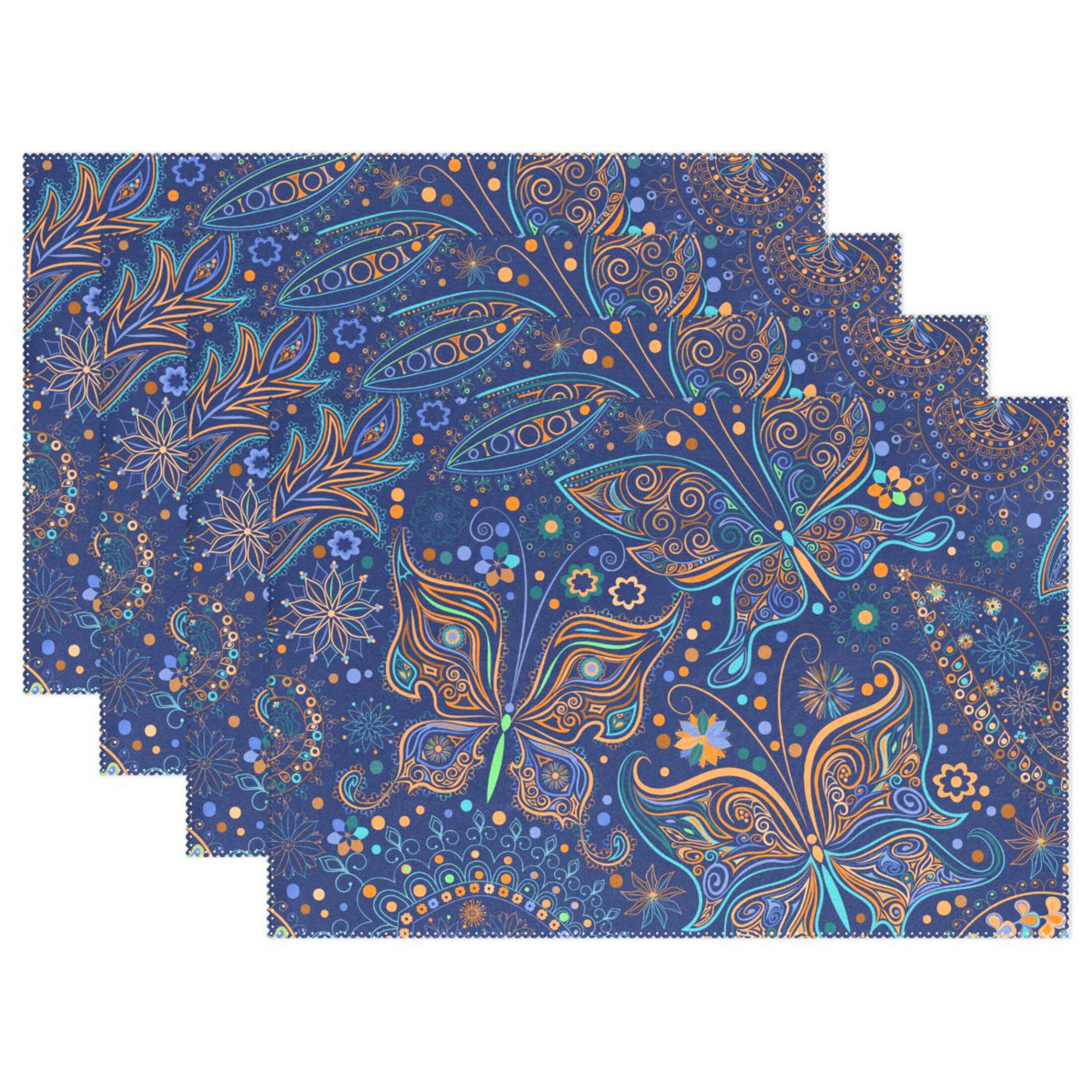 Bohemia Butterfly with Floral Placemats Set of 4 Dining Table Mat Linen ...