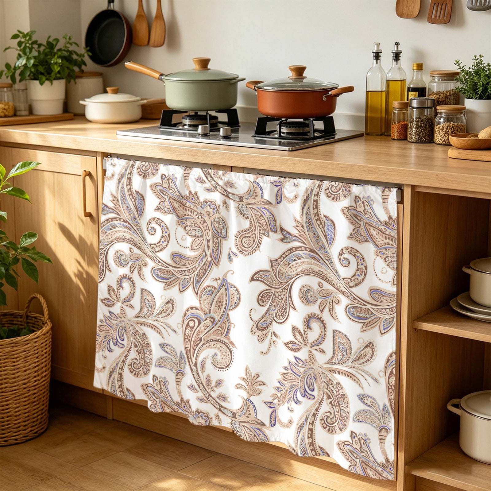 Bohemia Cabinet Curtains 35" W x 35" L Pesley Vintage Brown Flowers ...