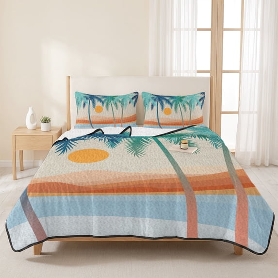 Bohemia Coconut Tree Sunset 3 Pieces Quilt Set,1 Quilt with 2 Shams ...
