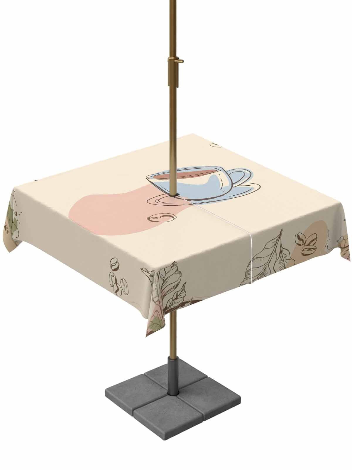 Bohemia Coffee Square Outdoor Tablecloth with Umbrella Hole Minimalist ...